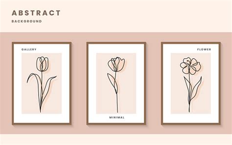 벡터 이미지의 미니멀하고 추상적인 연속 선 그리기 3개의 인쇄 가능한 미니멀리스트 프린트의 갤러리 벽 아트 세트 손으로 벡터 디자인 요소를 그립니다 벽에 대한 스톡 벡터