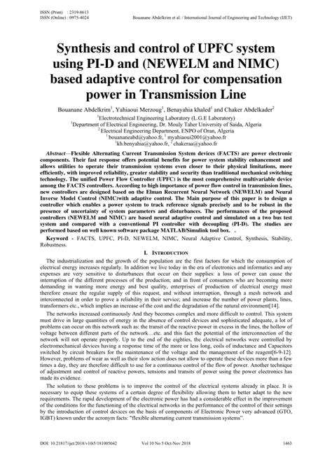Pdf Synthesis And Control Of Upfc System Using Pi D And Newelm And Nimc Based Adaptive