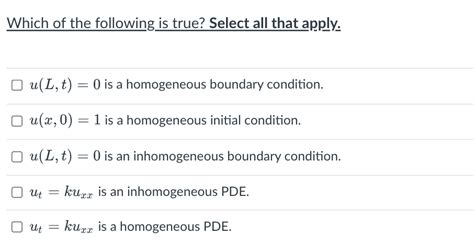 Solved Which Of The Following Is True Select All That