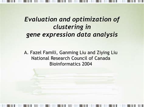 Ppt Evaluation And Optimization Of Clustering In Gene Expression Data