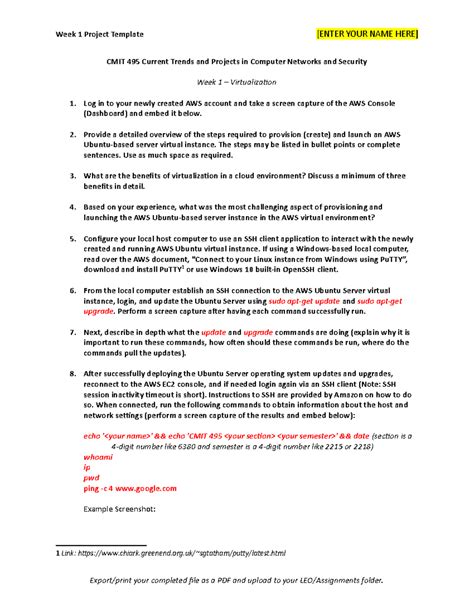 Virtualization Assignment Template 123 Week 1 Project Template Enter