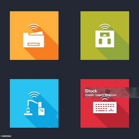 스마트 프린터 욕실 비늘 로봇 암 손 공장 및 무선 키보드 아이콘을 설정합니다 벡터 건강한 생활방식에 대한 스톡 벡터 아트 및 기타 이미지 건강한 생활방식 검은색