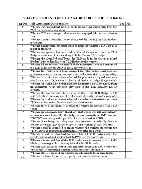 Self Assessment Questionnaire H Rsd Pdf Nuclear Safety And Security