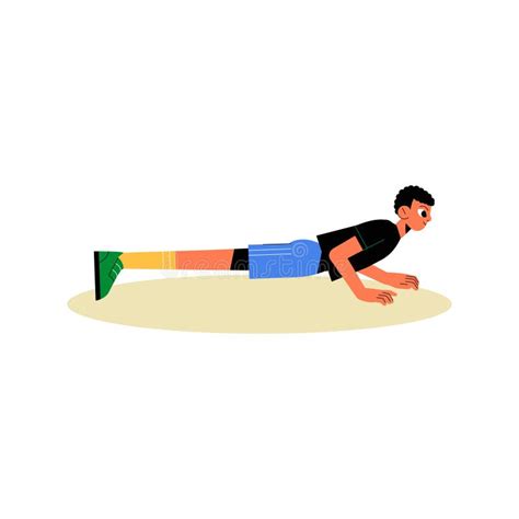 Male Athlete Performing Plank Exercise In Flat Vector Illustration