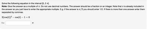 Solved Solve The Following Equation In The Interval 02π