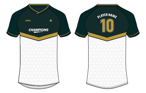 스포츠 티셔츠 저지 디자인 플랫 스케치 일러스트레이션 축구 크리켓 배구 럭비 테니스 배드민턴 유니폼 키트를 위한 앞면과 뒷면이 있는 추상 셰브론 V 넥 축구 유니폼 개념