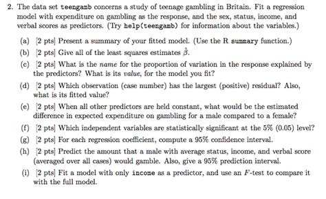 Solved 2 The Data Set Teengamb Concerns A Study Of Teenage