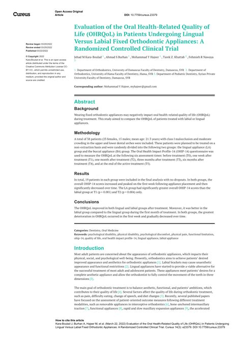 Pdf Evaluation Of The Oral Health Related Quality Of Life Ohrqol In