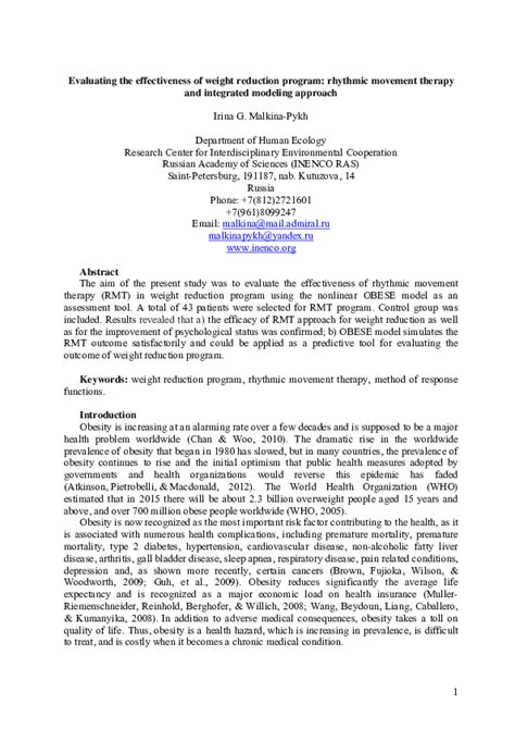 Pdf Evaluating The Effectiveness Of Weight Reduction Program