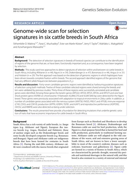 Pdf Genome Wide Scan For Signatures Of Selection In Six Cattle Breeds