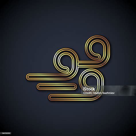 검은 색 배경에 고립 된 골드 라인 윈디 날씨 아이콘 구름과 바람 벡터 개념에 대한 스톡 벡터 아트 및 기타 이미지 개념 곡선 구름 Istock