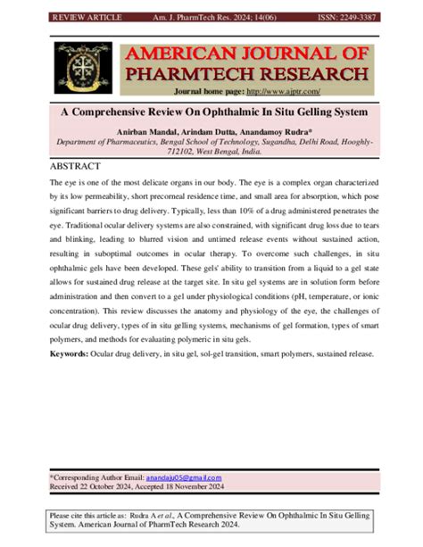 Pdf A Comprehensive Review On Ophthalmic In Situ Gelling System