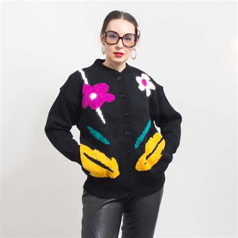 Vintage Floral Cardigan 90s Sweater Women Retro Etsy