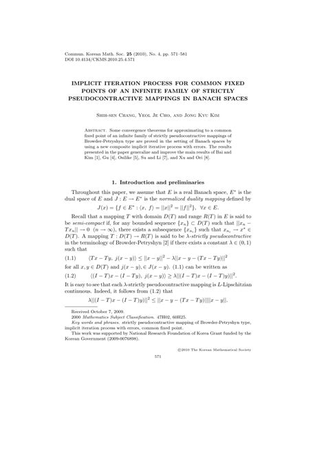 Pdf Implicit Iteration Process For Common Fixed Points Of An Infinite