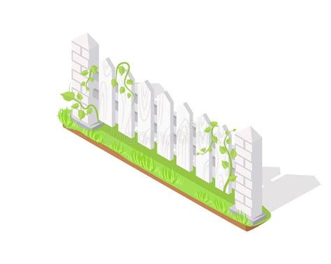 Wooden Fence Section Isometric Projection Vector Stock Vector Illustration Of Grass Board