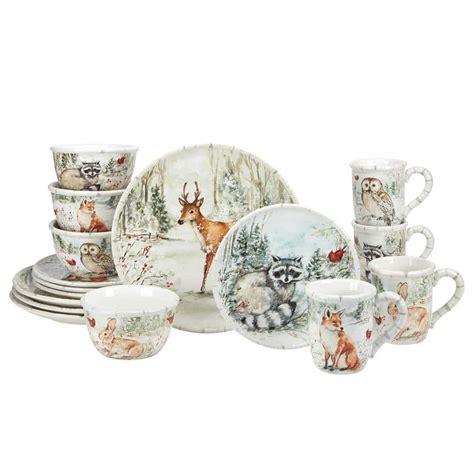 Certified International Winters Walk 16 Piece Multi Colored Earthenware Dinnerware Set Service