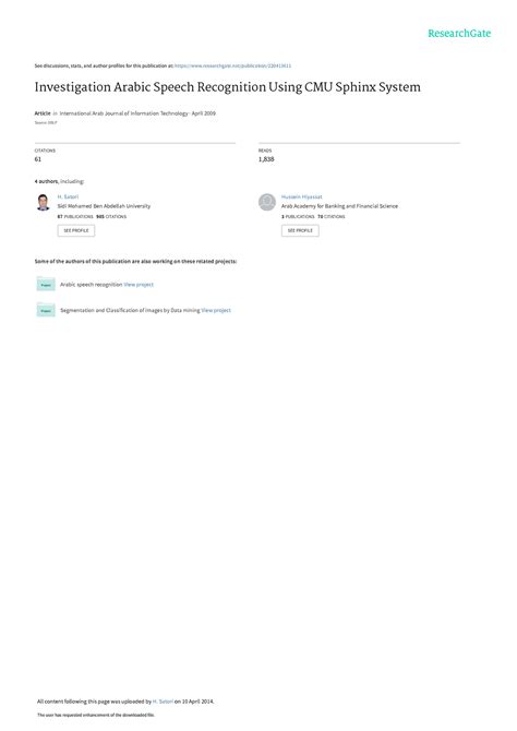 Investigation Arabic Speech Recognition Using Cmu See Discussions Stats And Author Profiles