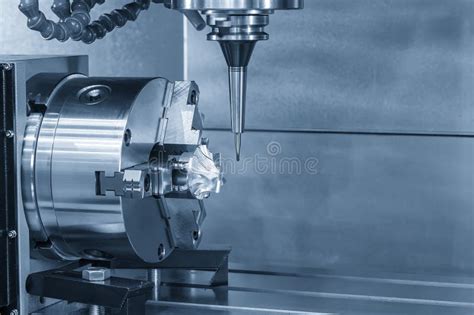 The 5 Axis Cnc Milling Machine Cutting The Turbocharger Part With Solid Ball End Mill Tool Stock