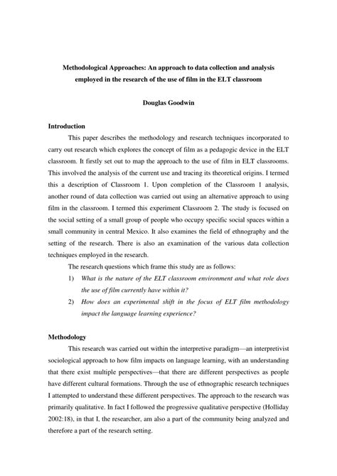 Pdf Methodological Approaches An Approach To Data Collection And Analysis Employed In The
