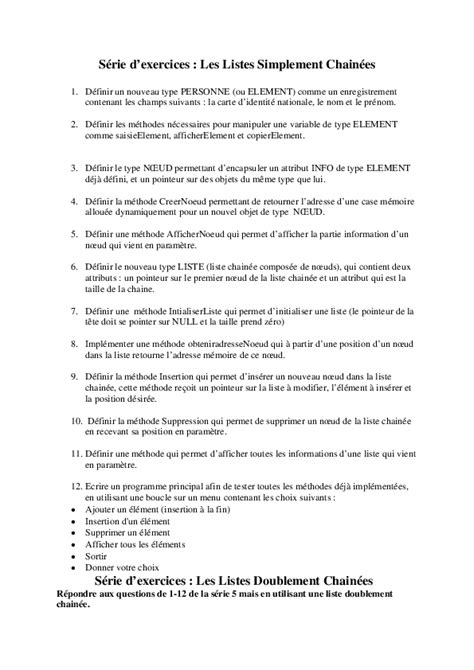 Pdf Série Dexercices Les Listes Simplement Chainées