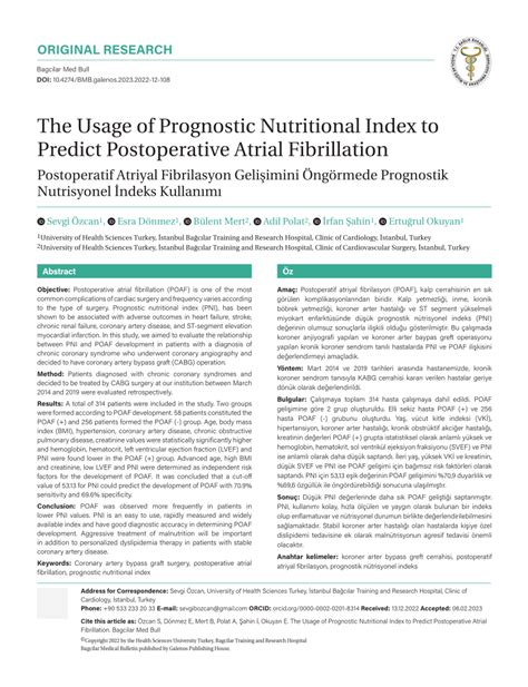 Pdf The Usage Of Prognostic Nutritional Index To Predict Postoperative Atrial Fibrillation