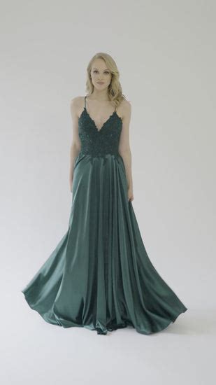 Deep Green Long Flowy Prom Dress With Lace Bustier And Corset Back