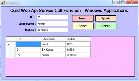 Crud Web Api Service Call Function In Windows Applications