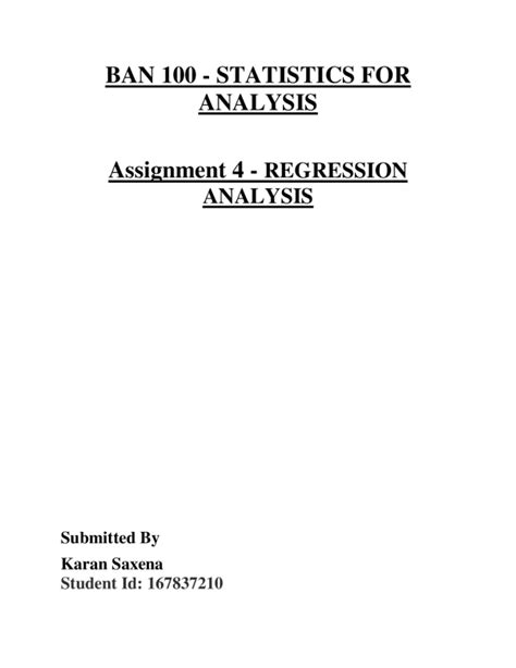ban 100 statistics for analysis assignment 4 regression analysis