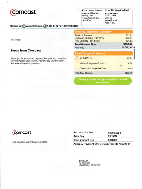 Xfinity Bill Template Pdf Telecommunications Information And Communications Technology