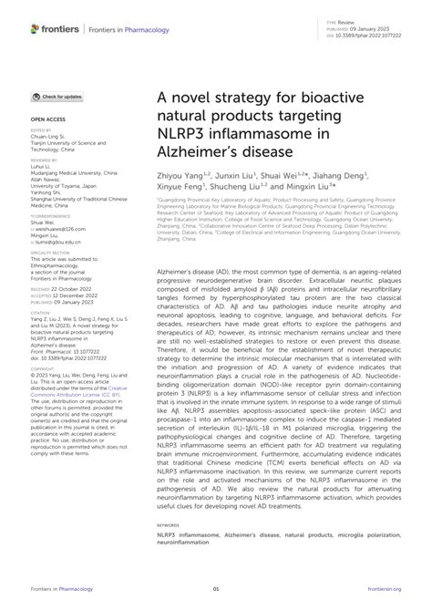 Pdf A Novel Strategy For Bioactive Natural Products Targeting Nlrp3 Inflammasome In Alzheimer