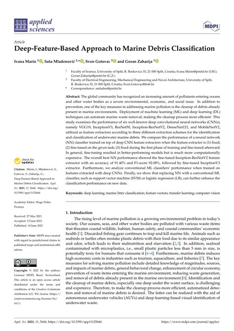 Pdf Deep Feature Based Approach To Marine Debris Classification