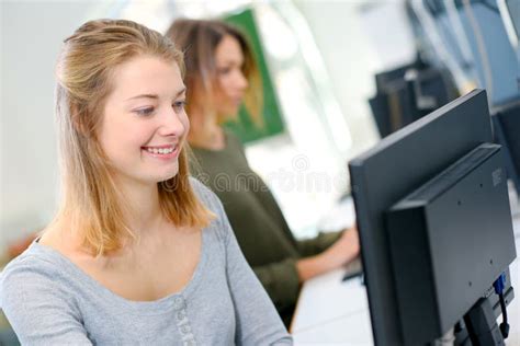 Two Girls In Computer Class Stock Image Image Of Technology Green 268035123