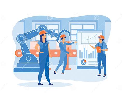 Production Line With Workers Automation And User Interface Concept Stock Illustration
