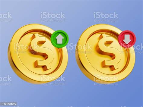 3d 최소한의 비즈니스 성장 사업이 무너지고 있습니다 통화 감가 상각 통화 강화 위 아래 화살표가 있는 달러 동전 3d