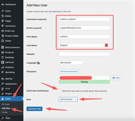 how to create an admin account wedevs