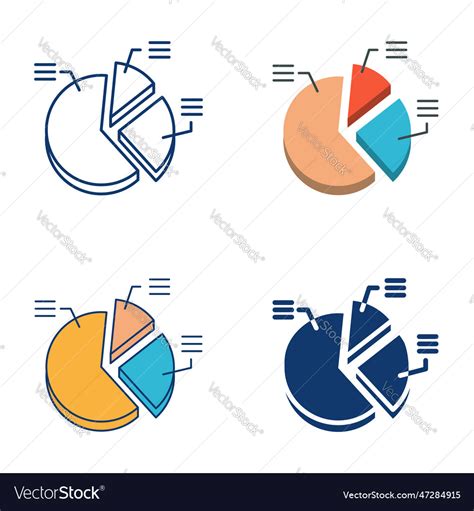 Pie Chart Icon Set In Flat And Line Style Vector Image