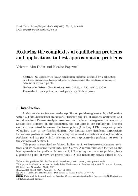 pdf reducing the complexity of equilibrium problems and applications to best approximation