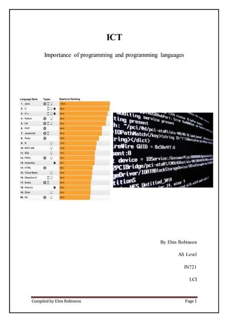 Ict Importance Of Programming And Programming Languages Docx