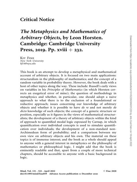 Review Of The Metaphysics And Mathematics Of Arbitrary Objects By