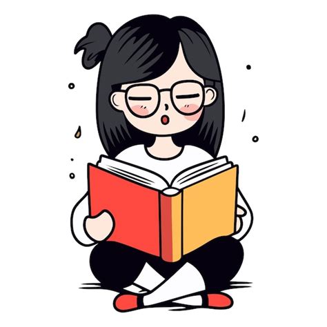 Una Caricatura Carina Carina Che Legge Un Libro Su Uno Sfondo Bianco