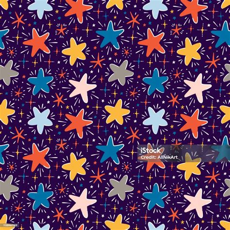 반짝 귀여운 별 벡터 완벽 한 패턴입니다 별이 빛나는 공간 하늘 벡터 축제 배경 화면 벡터 휴일 또는 생일 배경입니다 공휴일에 대한 스톡 벡터 아트 및 기타 이미지 Istock