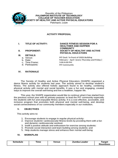 Zumba Proposal 2nd Semester Pdf Physical Fitness Physical Education