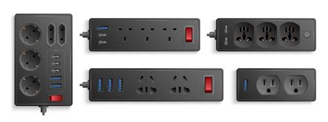 Free Vector Realistic Electric Extension Cord With Usb Ports And Turn On And Off Switches