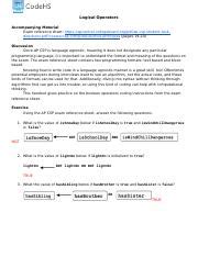 CHS 4 2 Logical Operators Student Docx Logical Operators