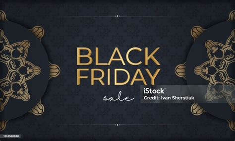 기하학적 골드 장식과 블랙 프라이데이 판매 다크 블루축제 포스터 광고에 대한 스톡 벡터 아트 및 기타 이미지 광고 금요일 낮 Istock