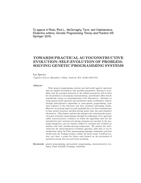 Pdf Towards Practical Autoconstructive Evolution Self Evolution Of Problem Solving Genetic