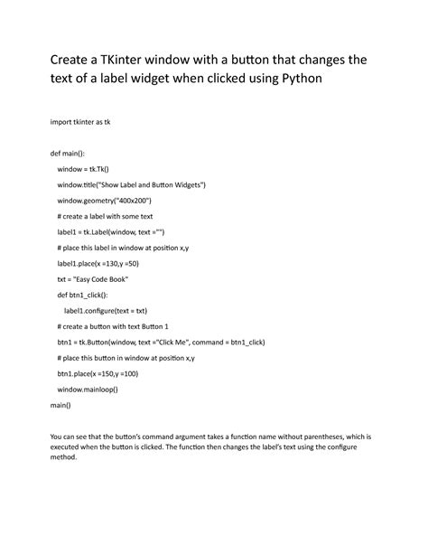 Comp6076 Label 03 Python Create A TKinter Window With A Button That