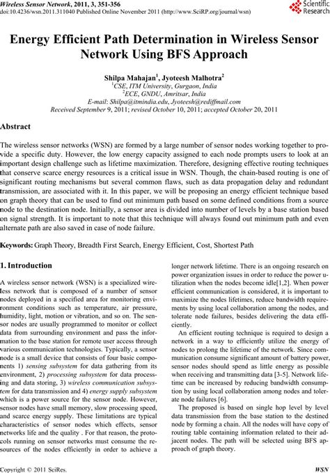 Energy Efficient Path Determination In Wireless Sensor Network Using Bfs Approach