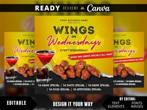 Editable Flyer Template Wings On Wednesdays Bar And Grill Lounge