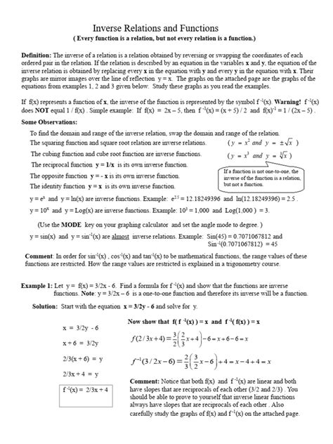 Inverse Relations And Functions Pdf Pdf Function Mathematics Mathematical Analysis